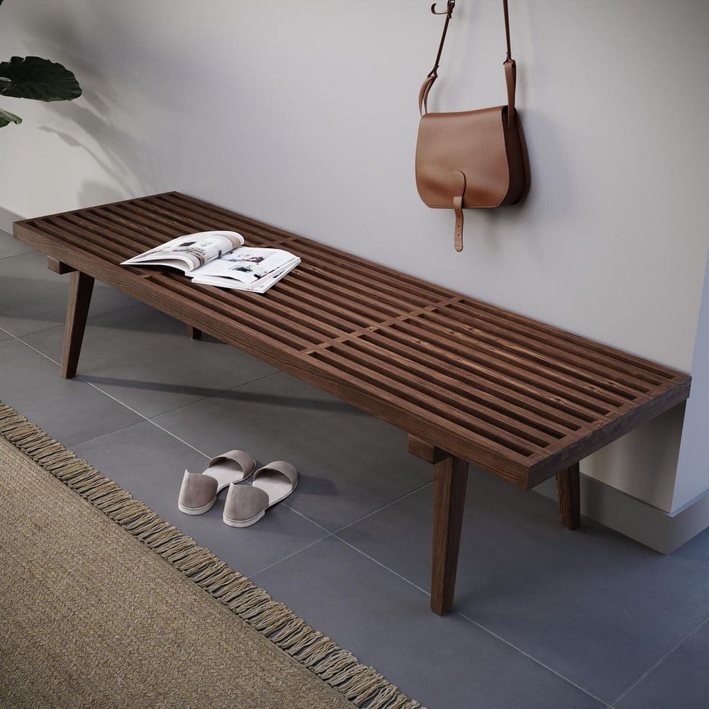 Leisuremod Inwood Platform Walnut Bench Backless with Solid Wood 60 in ...