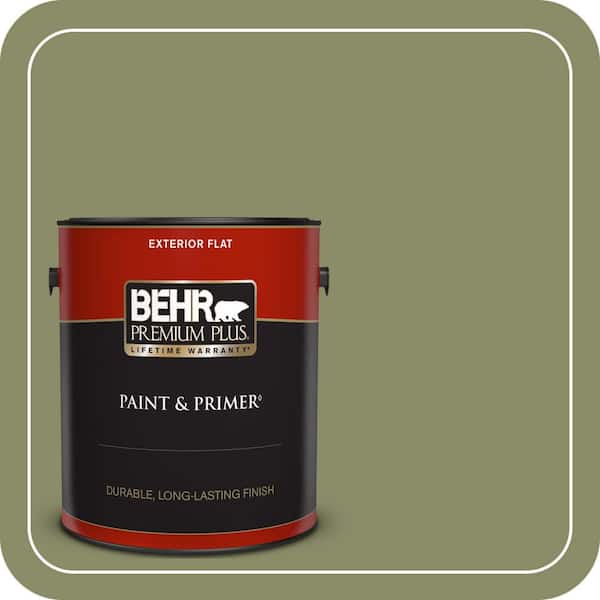 BEHR PREMIUM PLUS 1 gal. #S370-5 Pesto Paste Flat Exterior Paint ...