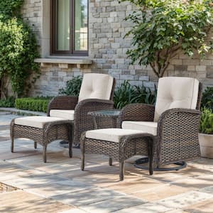 Sizzim 3-Piece Brown Wicker Outdoor Rocking Chair Set Outdoor Swivel ...