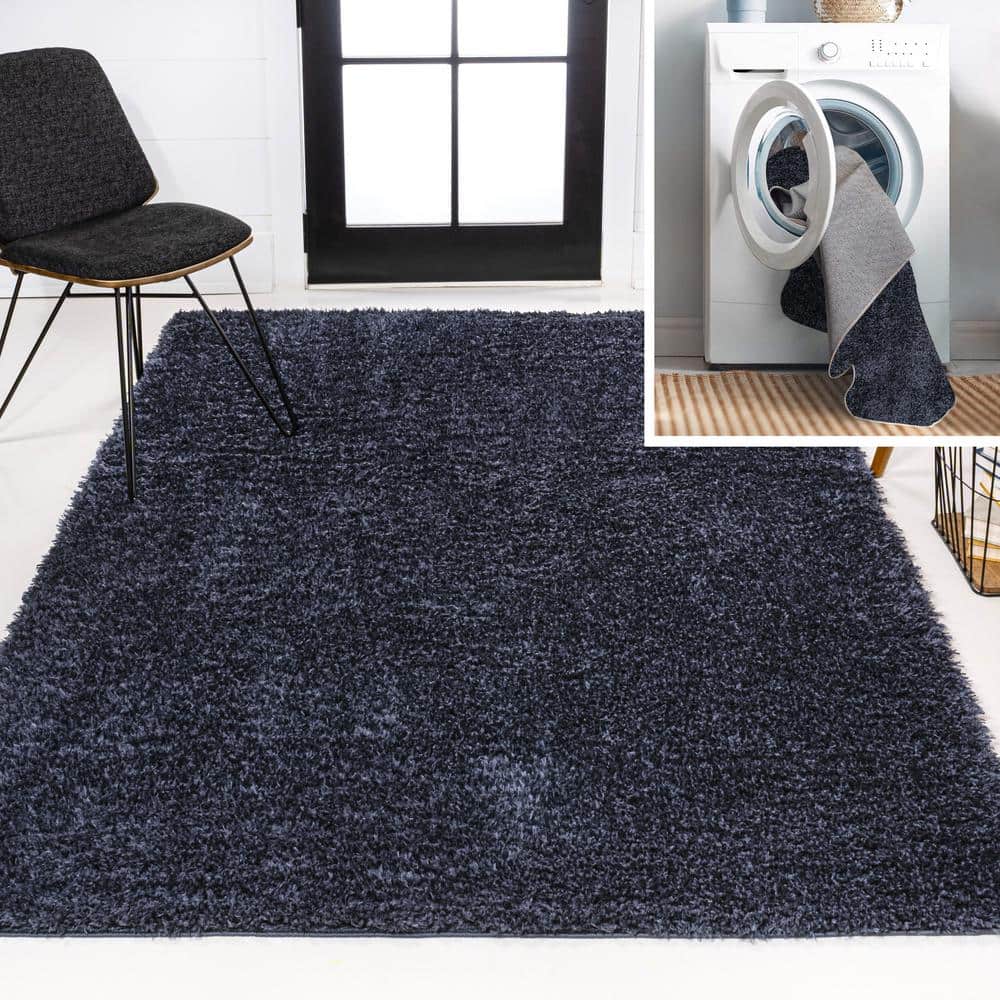 JONATHAN Y Clayton Coastal Navy 8 ft. x 10 ft. Solid Glam Shag Machine ...