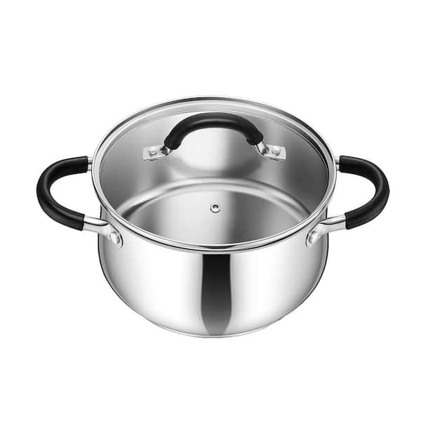 Stainless Steel Stock Pot, 4 qt. with Visible Lid, Tri-Ply Bottom and ...