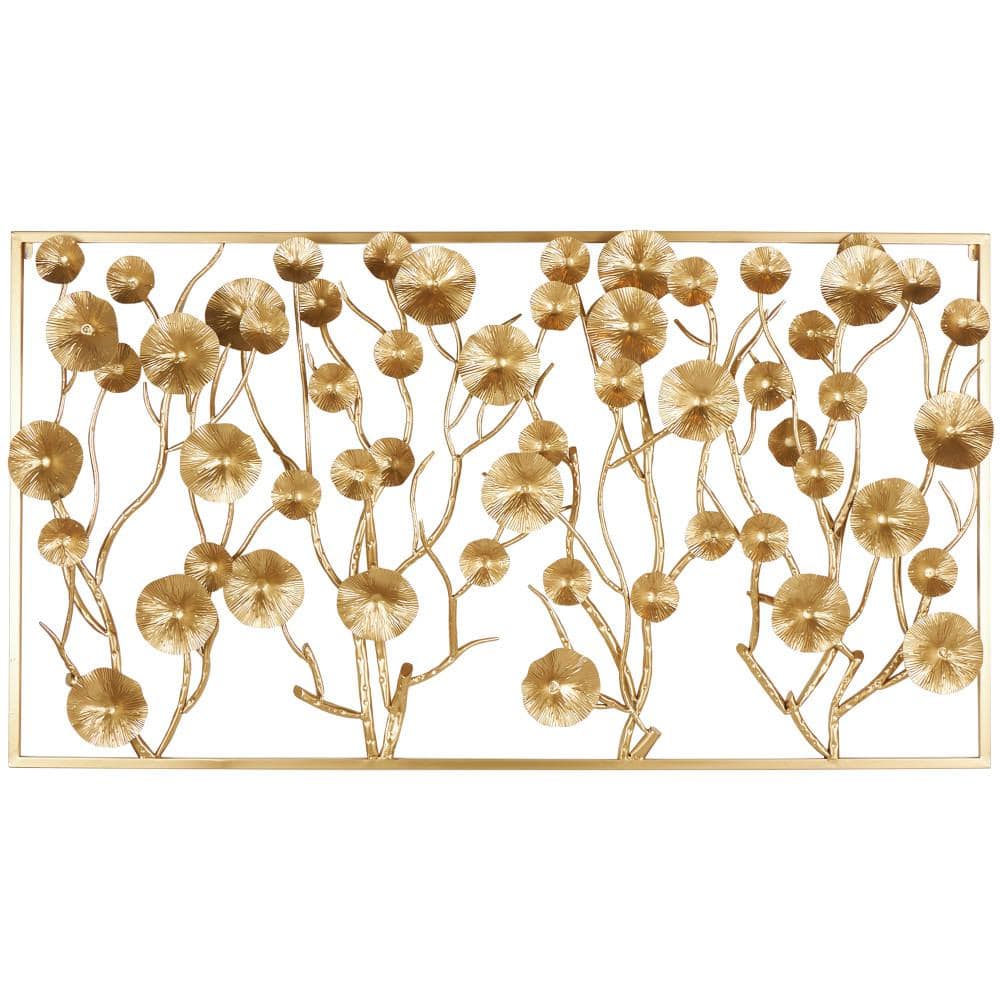 Litton Lane 72 in. x 39 in. Metal Gold Dimensional Floral Wall Decor ...