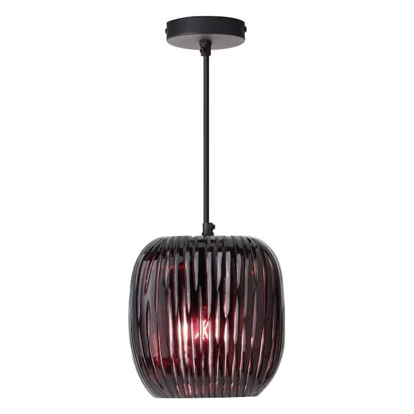 River of Goods Ruby 40-Watt 1-Light Black Metal Shaded Pendant Light ...