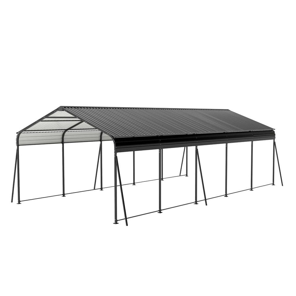Sudzendf 13 ft. W x 26.5 ft. D x 9 ft. H Dark Gray Metal Carport with ...