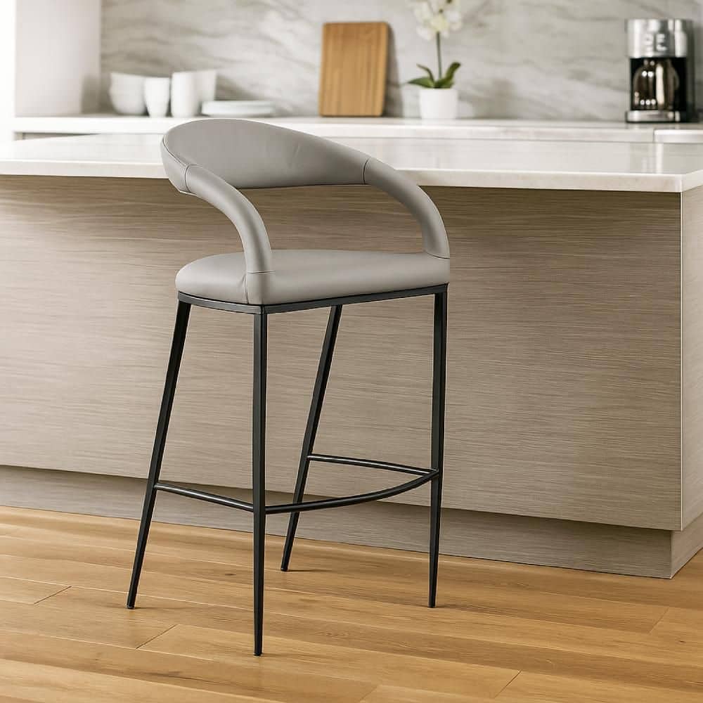 Benjara 40 in. H Light Gray and Black Low Back Metal Bar Stool with ...