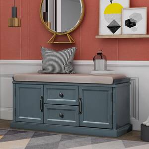 Harper & Bright Designs Entryway Blue Storage Bench with Removale ...