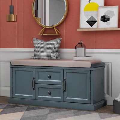 Harper & Bright Designs Entryway Blue Storage Bench with Removale ...