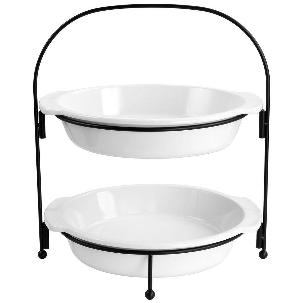 Gibson Gracious Dining 2-Tier White Stoneware 3-Piece Pie Dish Cake ...