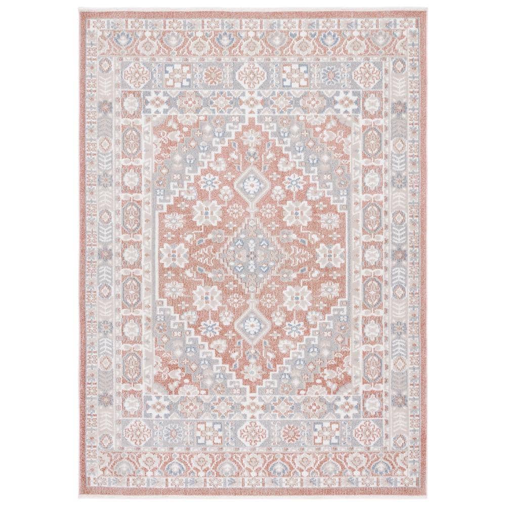 SAFAVIEH Blair Rose/Gray 8 ft. x 10 ft. Machine Washable Border Floral ...