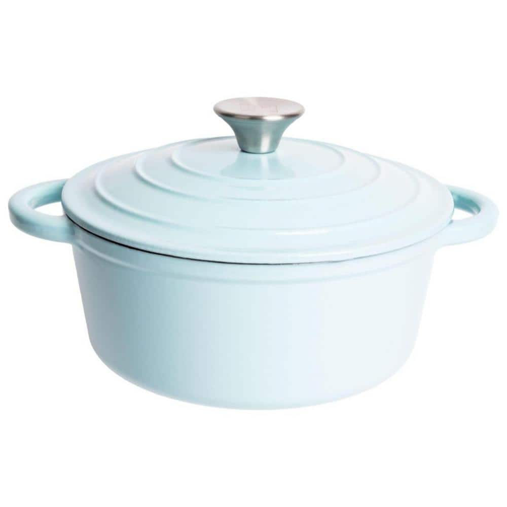 LEXI HOME 2.8 qt. Round Cast Iron Dutch Oven in Light Blue with Lid ...