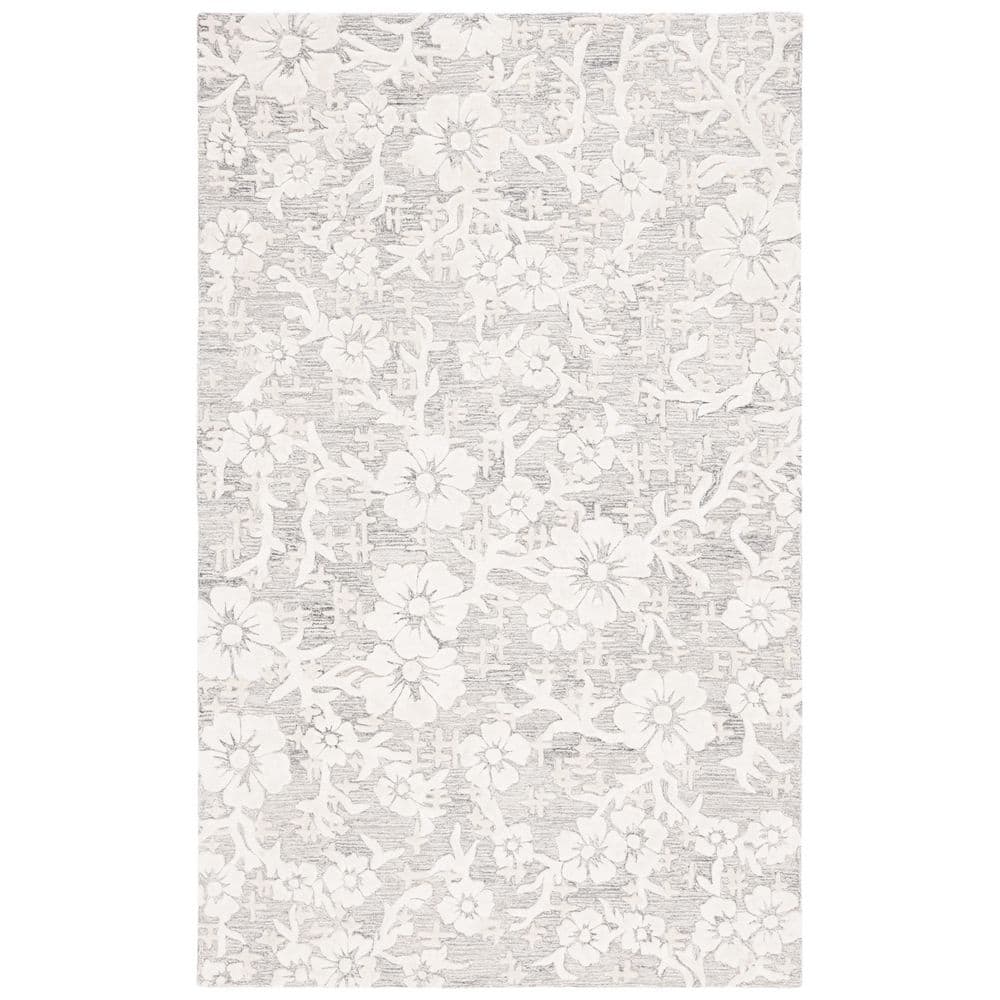 SAFAVIEH Glamour 8 ft. x 10 ft. Gray/Ivory Distressed Floral Area Rug ...