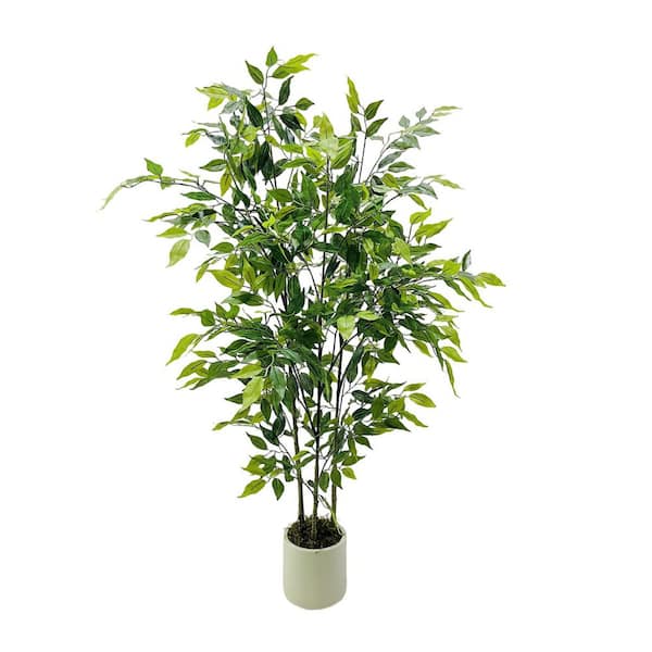 MOVECOM 5 ft. Artificial Ficus Tree, 59 in. Silk Fake Ficus Leaves ...