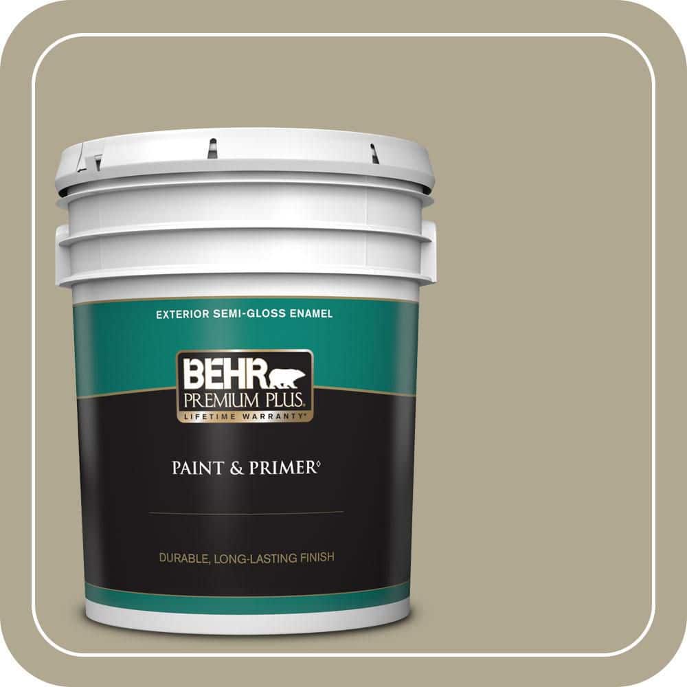BEHR PREMIUM PLUS 5 gal. #BXC-22 Field Khaki Semi-Gloss Enamel Exterior ...