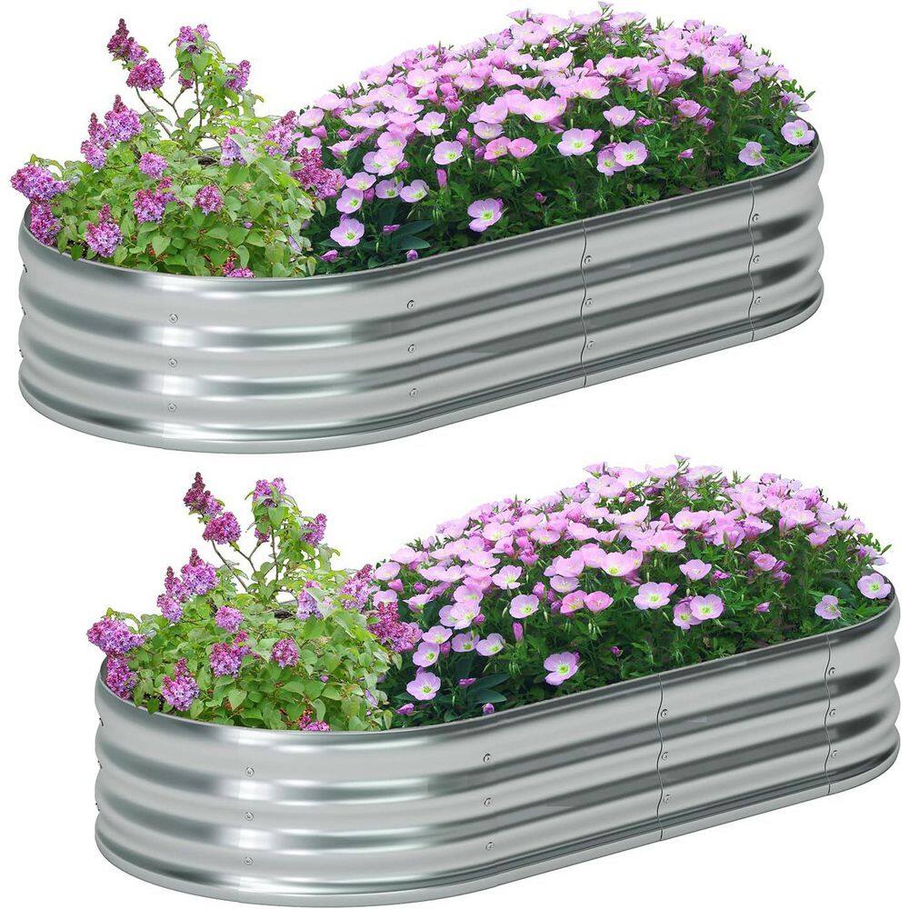 Primehome 2-Pack 4x2x1 ft. Raised Planter Box Galvanized Steel Oval ...