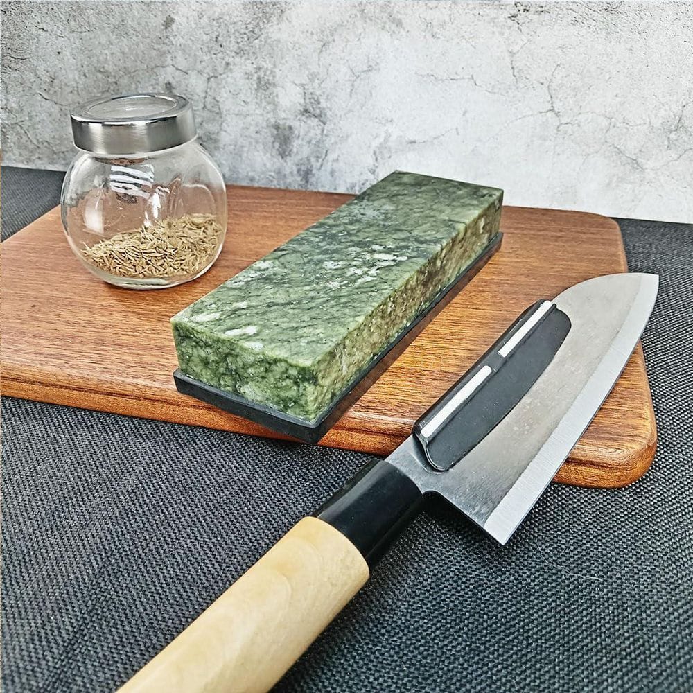 Anqtovp 7 in. 10000-Grit Natural Green Whetstone with Bamboo Base for ...