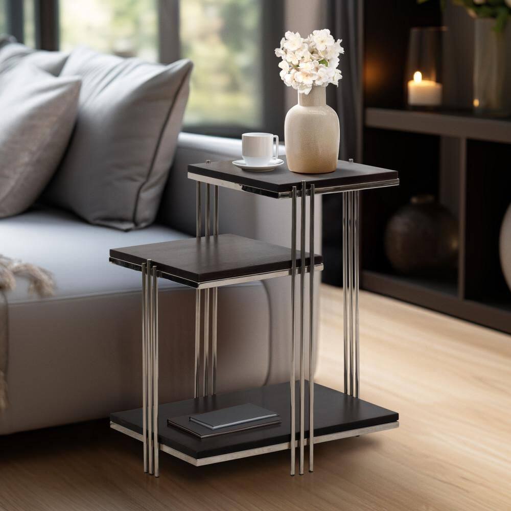 Liv & Skye 20 in. Brown Square Mango Wood and Metal 3-Tier End Table ...
