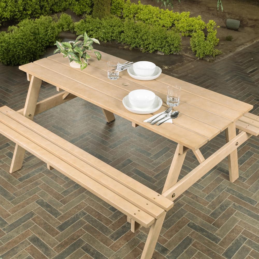 JONATHAN Y Shoreham 59 in. Modern Classic Outdoor Wood Picnic Table ...