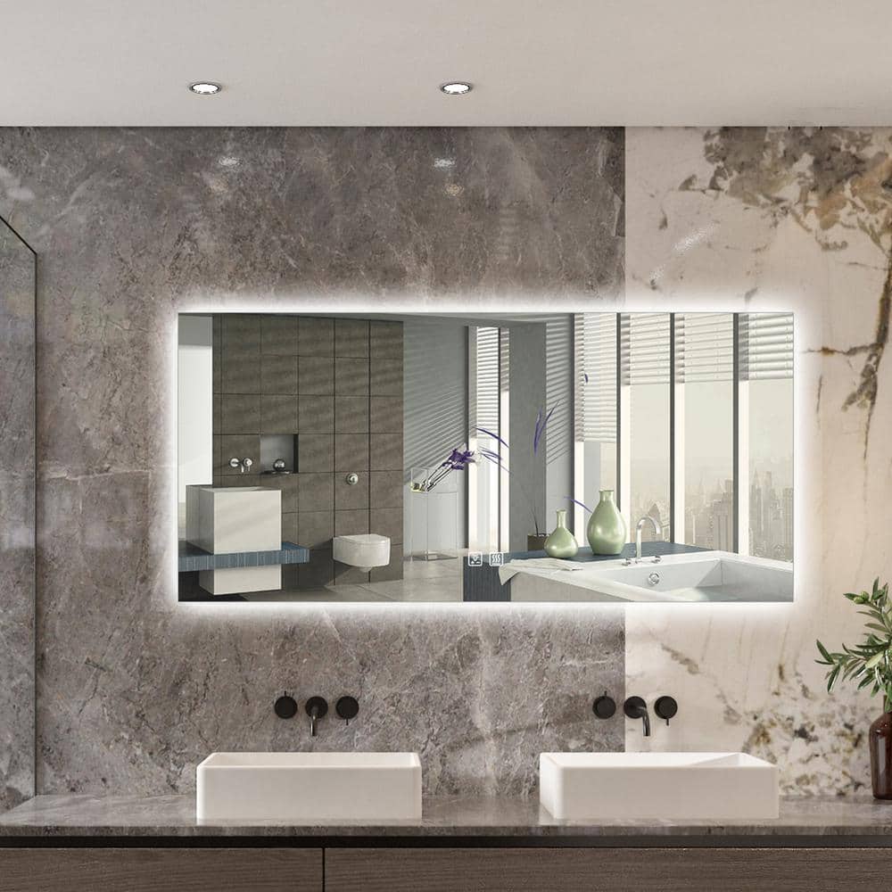 HOMLUX 60 in. W x 28 in. H Rectangular Frameless LED Light with 3 Color ...