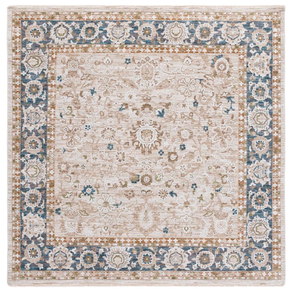 SAFAVIEH Finley 7 ft. x 7 ft. Blue/Beige Oriental Border Square Area ...