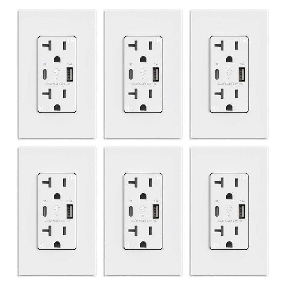 BIBIVIS 6Pcs White 20 Amp Tamper Resistant Wall Outlet with USB Ports ...