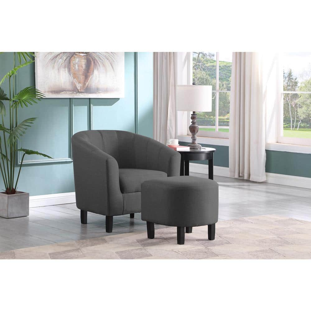 Dwell Home Inc Wesley Dark Grey Barrel Tub Chair with Ottoman AC-WES ...