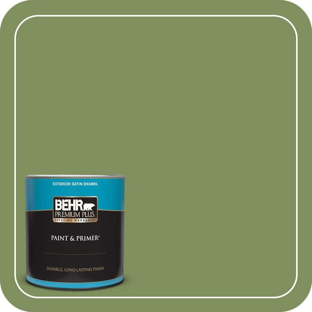 BEHR PREMIUM PLUS 1 qt. #PPU10-03 Green Energy Satin Enamel Exterior ...