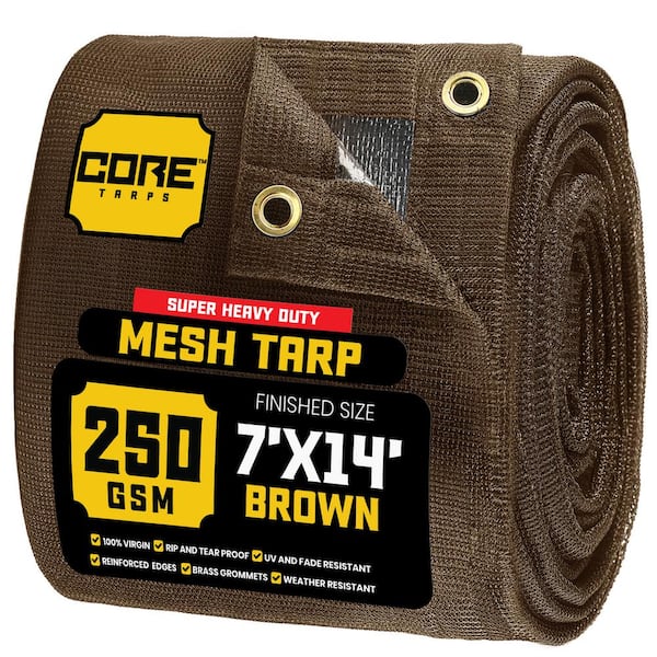 CORE TARPS 7 ft. X 14 ft. Brown 250 GSM 7.5 oz. Heavy Duty Mesh Tarp ...