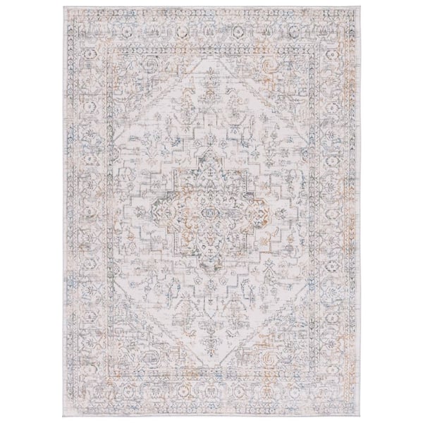 SAFAVIEH Bel Air 8 ft. x 10 ft. Ivory/Gray Medallion Border Area Rug ...