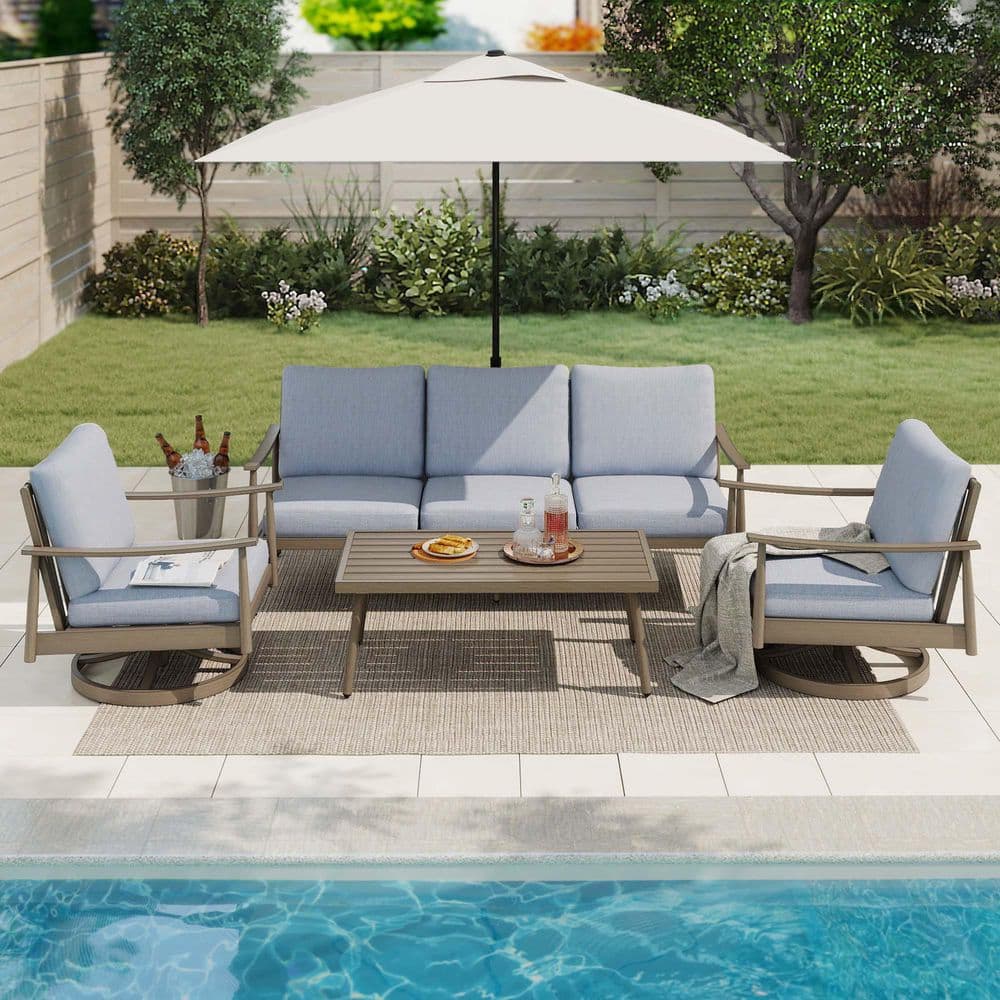ChillPavilion Sunset Retreat 4-Piece Blue Aluminum Patio Conversation ...