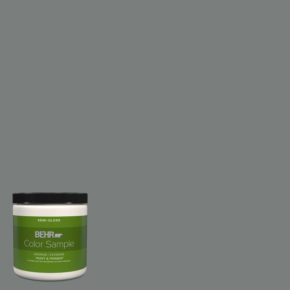 BEHR PREMIUM PLUS 8 oz. #PPU25-18 Shutter Gray Semi-Gloss Interior ...