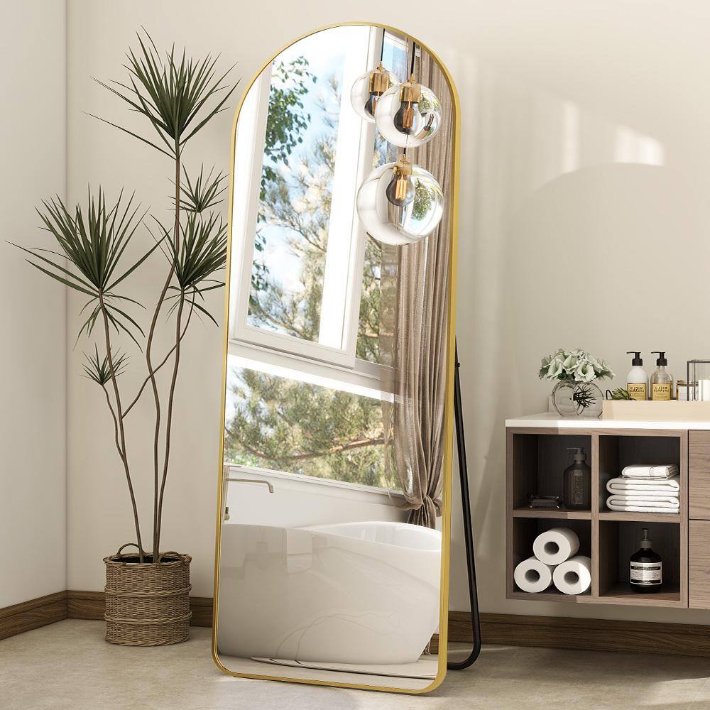 XRAMFY 20 in. W x 63 in. H Arched Gold Aluminum Alloy Framed Rounded ...