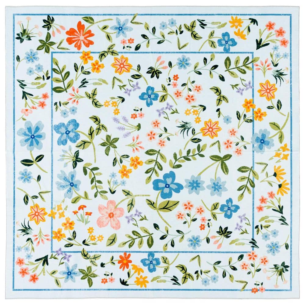 SAFAVIEH Martha Stewart Washable Light Blue/Rust 6 ft. x 6 ft. Machine ...