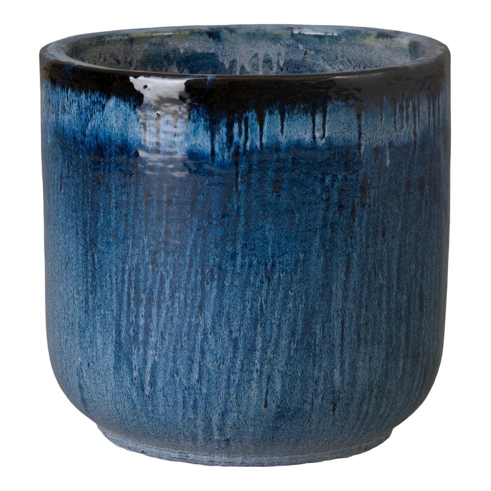 Emissary 20 in. L x 20 in. H Quin Blue Ceramic Round Planter with High ...
