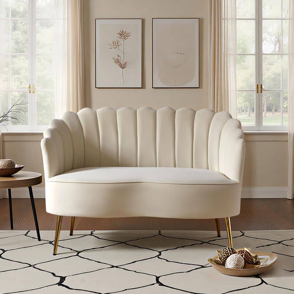 JAYDEN CREATION Yeran Velvet 50.2 in. Tan 2-Seats Loveseat with Flower ...