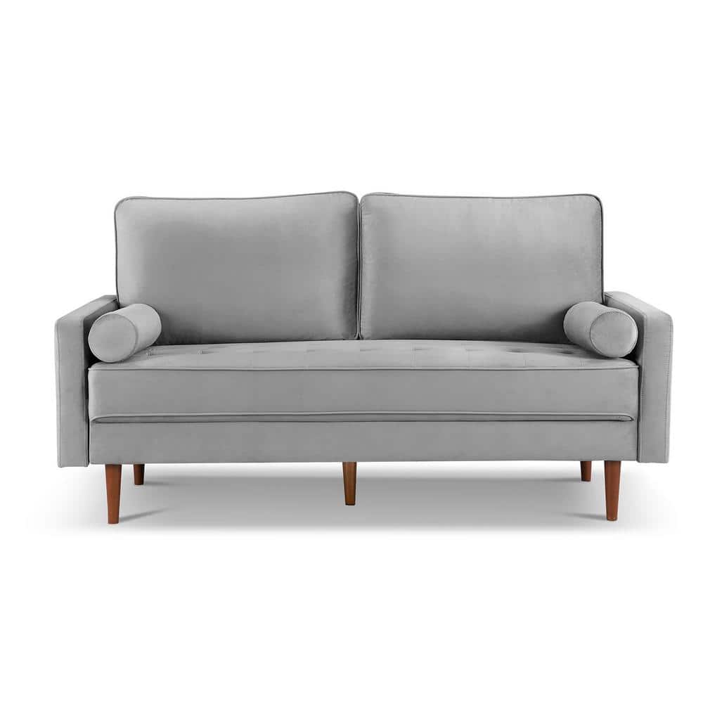 HomeRoots Amelia 69 in. Straight Arm Velvet Rectangle Sofa in. Gray ...