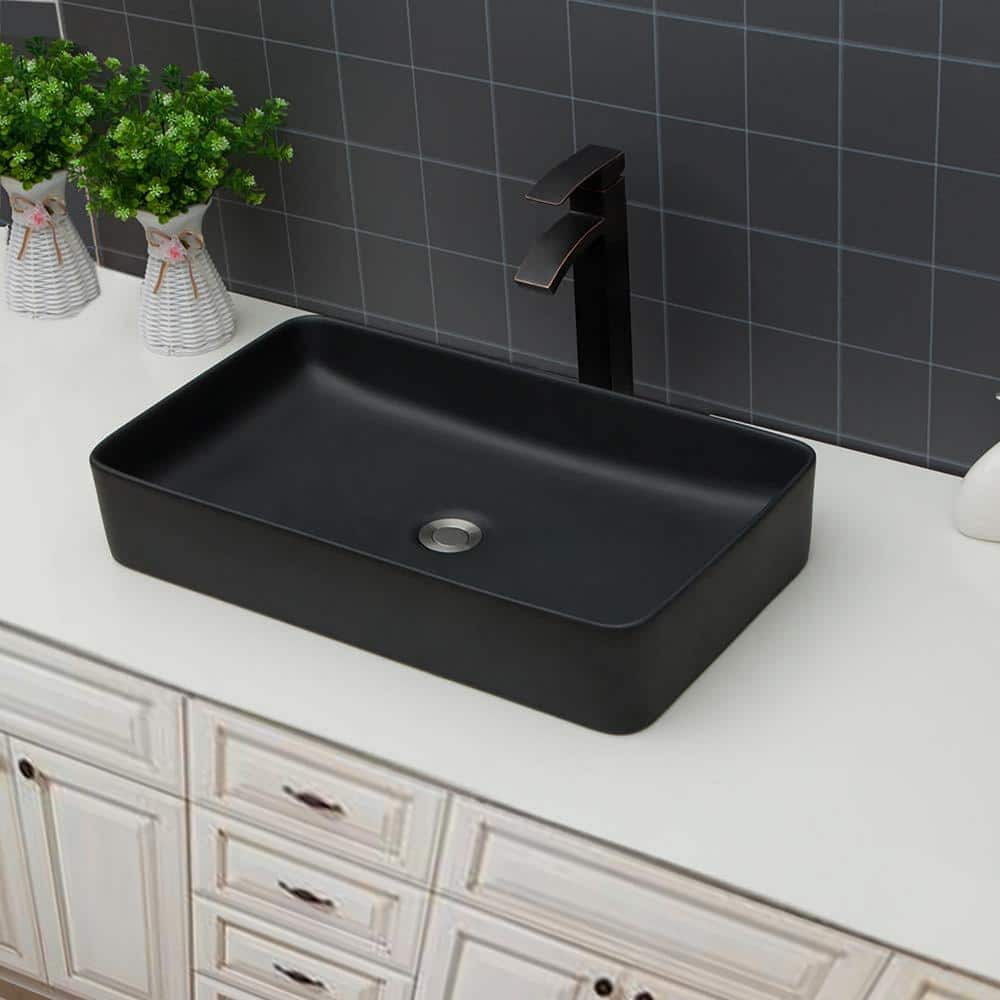 Staykiwi 24 in. Vessel Rectangular Bathroom Sink in Black Ceramic ...