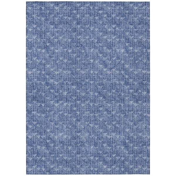 HomeRoots Navy Blue 9 ft. x 12 ft. Geometric Indoor / Outdoor Area Rug ...