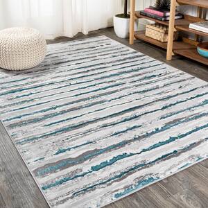 JONATHAN Y Batten Modern Stripe Gray/Turquoise 8 ft. x 10 ft. Area Rug ...