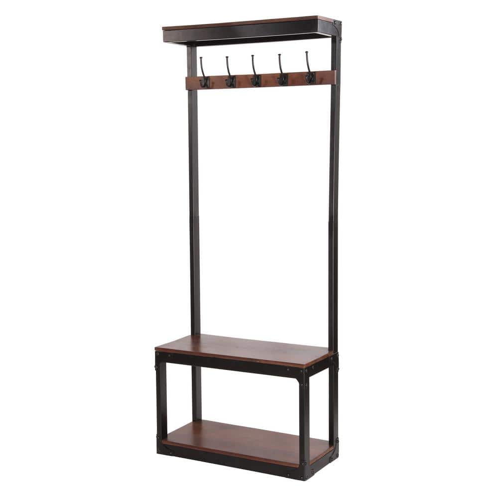Noble House Varnell Cafe Brown and Black Wood and Metal Coat Rack with ...