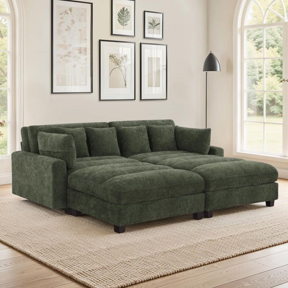 OrangeOne Panner 89 in. Square Arm Chenille 4-Piece Upholstered ...