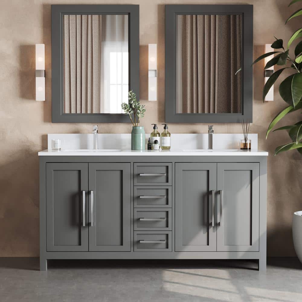 Urban Woodcraft 63 in. W x 22 in. D x 36 in. H Double Bath Vanity in ...