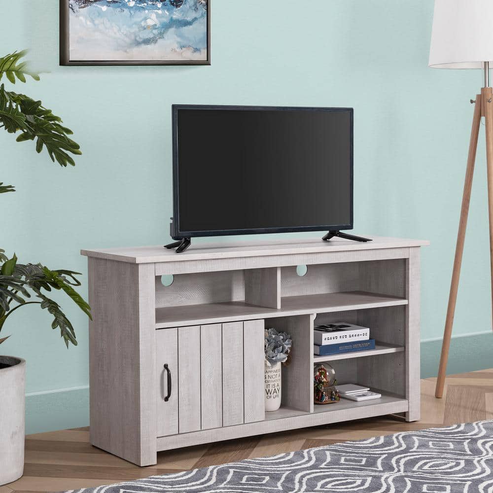 FESTIVO 47.4 in. Saw Cut Off White TV Stand (Fits TVs up To 55 in ...