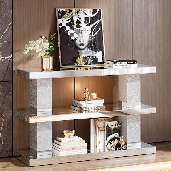 BYBLIGHT Turrella 46 in. Silver Rectangle Wood Console Table with 3 ...