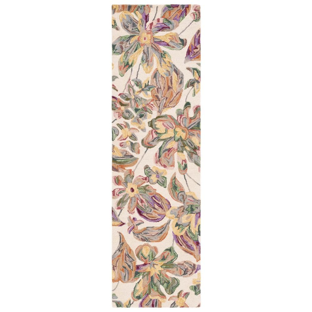 SAFAVIEH Blossom 2 ft. x 8 ft. Ivory/Plum Floral Oversized Runner Rug ...