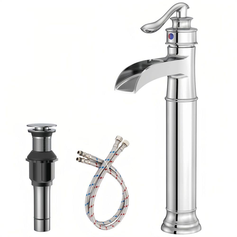 HOMEMYSTIQUE Single Handle Waterfall Vessel Sink Faucet with Drain Kit ...