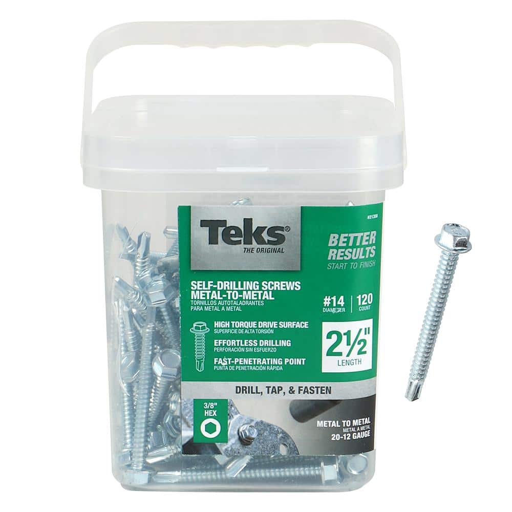 Teks #14 x 2-1/2 in. External Hex-Washer Head Drill-Point Screw (120 ...
