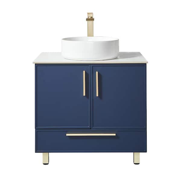 Comllen 30 in. W x 20 in D. x 33 in. H Blue Bathroom Vnaity with White ...