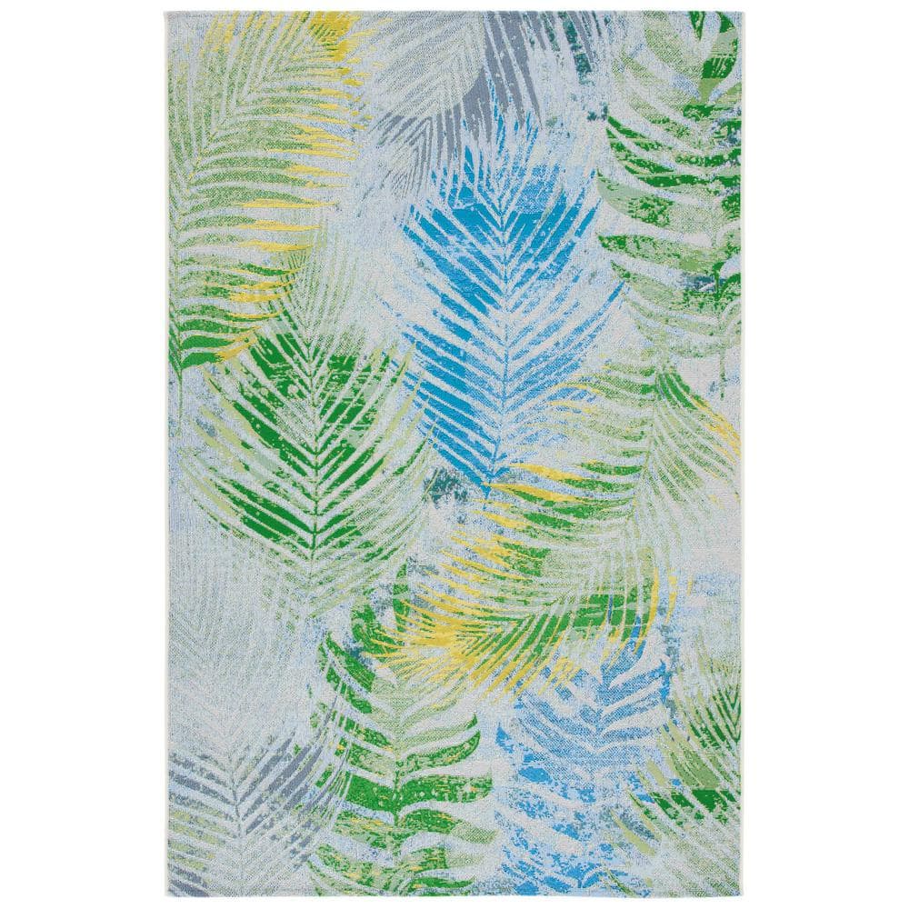 SAFAVIEH Summer Green/Gray 9 ft. x 12 ft. Palm Leaf Indoor/Outdoor Area ...