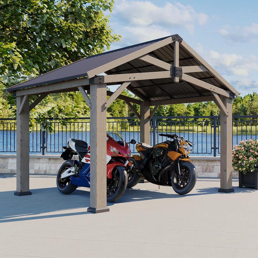 Sizzim 10 ft. x 12 ft. Outdoor Wood Gazebo, Hardtop Gazebo Permanent ...