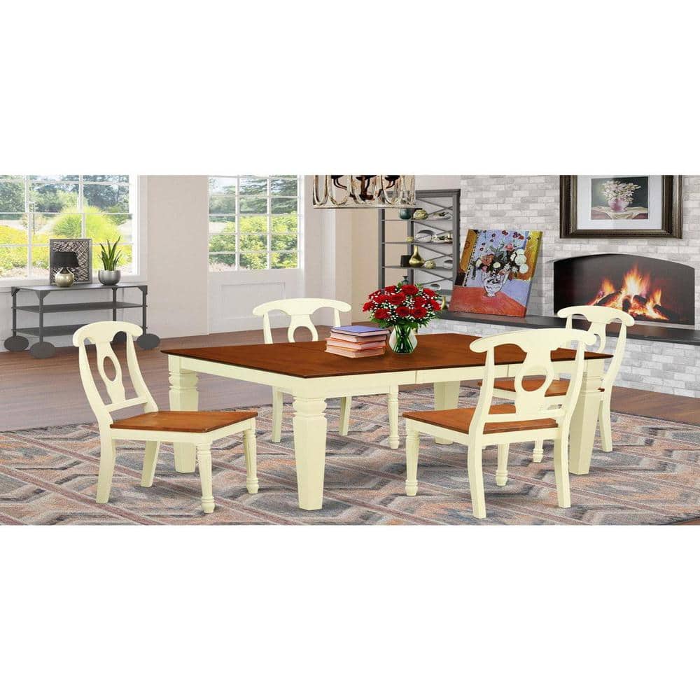 East West Furniture 5-Piece Buttermilk and Cherry Finish Solid Wood Top ...